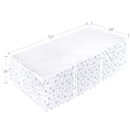Crib Skirt Boy Girl Pleated Dust Ruffle Machine Washable, 14" Drop, Toddler Crib Bed Skirt White with Grey Star, Microfiber Nursery Standard Crib Bedding Skirt