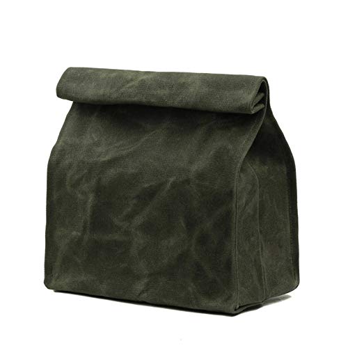 Kaaltisy Waxed Canvas Lunch Bags Work Lunch Box Eco-friendly Reusable Lunch Bag with Hook and Loop Closure, Green, Soft Handfeel