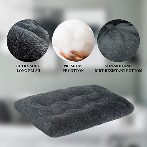 OXS Dog Bed Long Plush Pet Bed, Comfortable Faux Fur Washable Crate Mat for Jumbo Large Medium Dogs with Anti-Slip Backing
