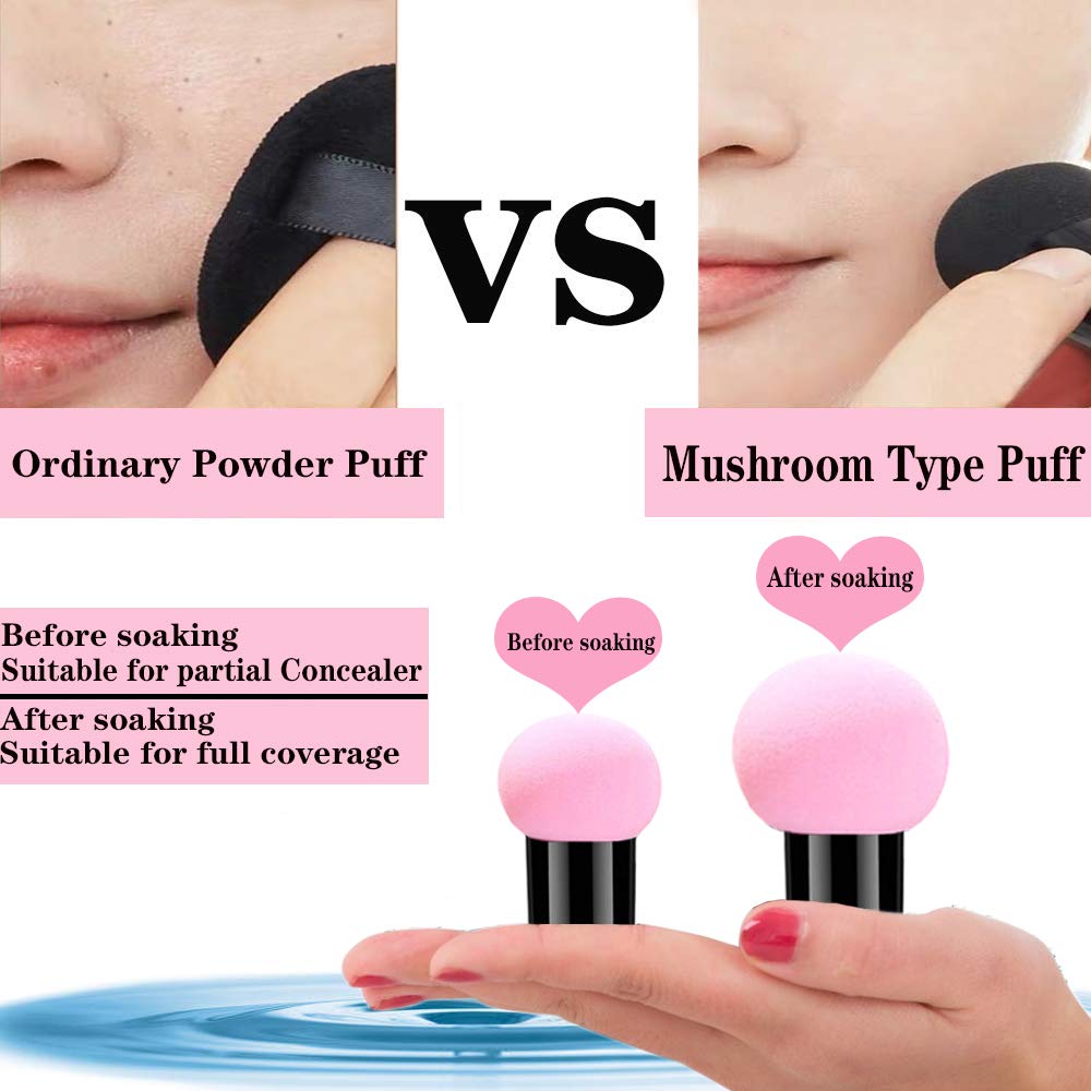 BESTLA 3pcs Powder Puff Mushroom Makeup Sponge Blender Puff With Handles and 3 Holder Cases Cosmetic Facial Face
