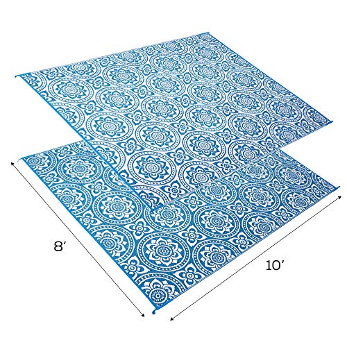 Stylish Camping 258103 Outdoor Mat β Virgin Polypropylene-Easy to Clean β Perfect for Picnics, Cookouts, Camping, The Beach, and Patio, 8'x10', Turquoise/White