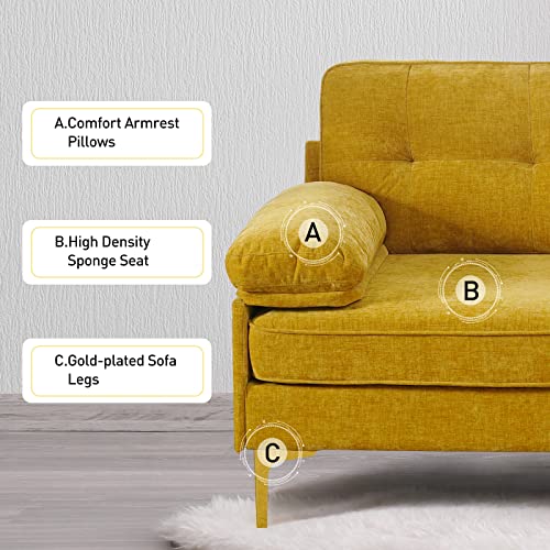 80.7"Modern Sectional Sofa ,Loveseat Sofa Couch for Living Room,Apartment and Small Space,Chenille L-Shaped Sofas with Solid Wood Frame,Removable cushions,Wide Armrest,Easy to Assemble(Yellow)