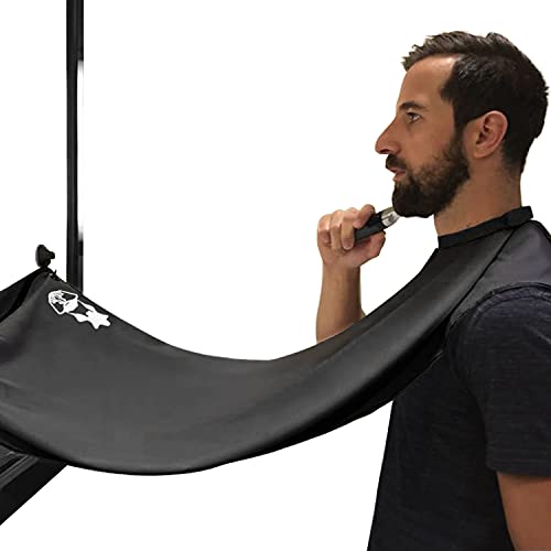 Captain Jax Beard Bib Apron, Hair Catcher with Bag | Shaving Cloth, Strong Suction Cup - Non-Stick Beard Cape for Trimming - One Size, Black