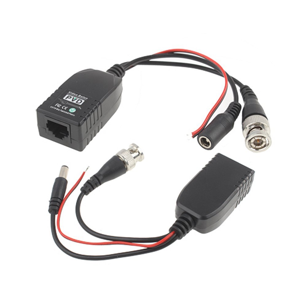 BeElion BNC to RJ45 CAT5 Video Power Balun with BNC Power Connector for CCTV PTZ Camera System,1 Pairs Transmitter Receiver