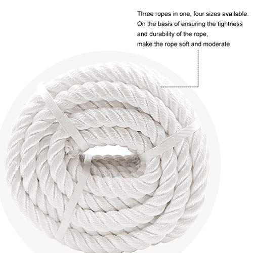 Aoneky 1/2 5/8 3/4 7/8 inch Nylon Twisted Rope - White Pull Rope Cord (3/8 inch x 100 ft)