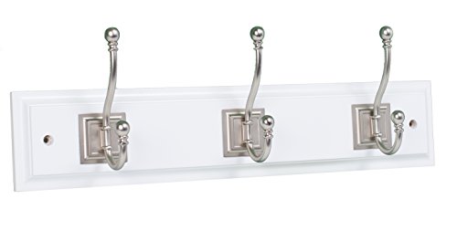 BIRDROCK HOME Classic Hook Coat and Hat Rack - 3 Hooks - Wall Mount - White Finish - Satin Nickel Hooks