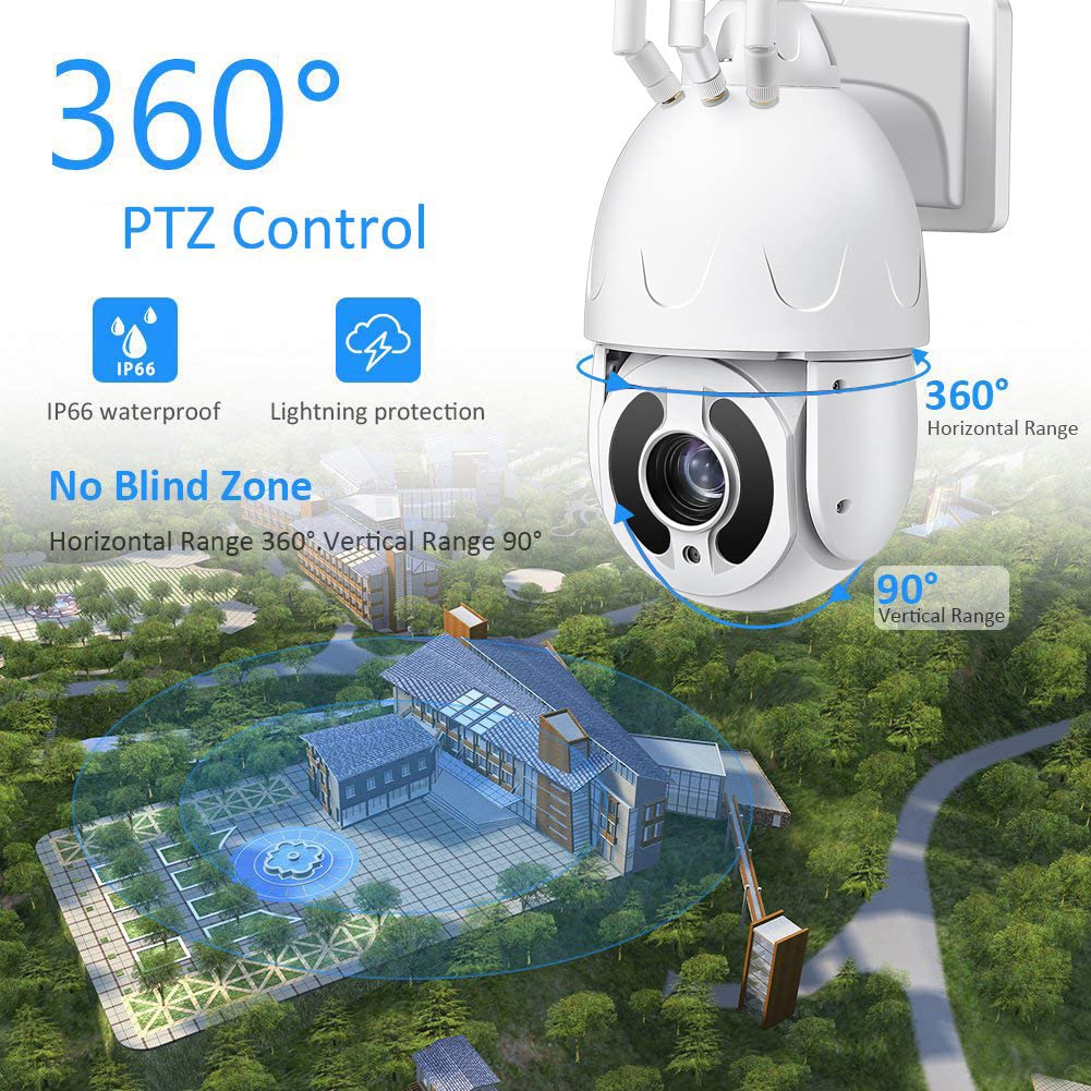 Funxwe 4G LTE Cellular Wireless 5MP 30X Optical Zoom Security PTZ Camera with SIM Card Slot, Two Way Audio Motion Alarm Auto Tracking, Color Night Vision
