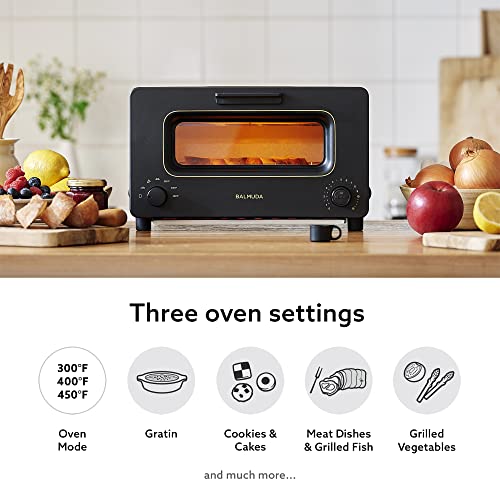 BALMUDA The Toaster | Steam Oven Toaster | 5 Cooking Modes - Sandwich Bread, Artisan Bread, Pizza, Pastry, Oven | Compact Design | Baking Pan | K01M-KG | Black | US Version