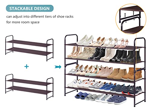 AOODA 2 Tier Long Shoe Rack for Closet Stackable Wide Low 18-Pairs Fabric Shoe Shelf Storage Organizer for Floor,Bedroom (Bronze)