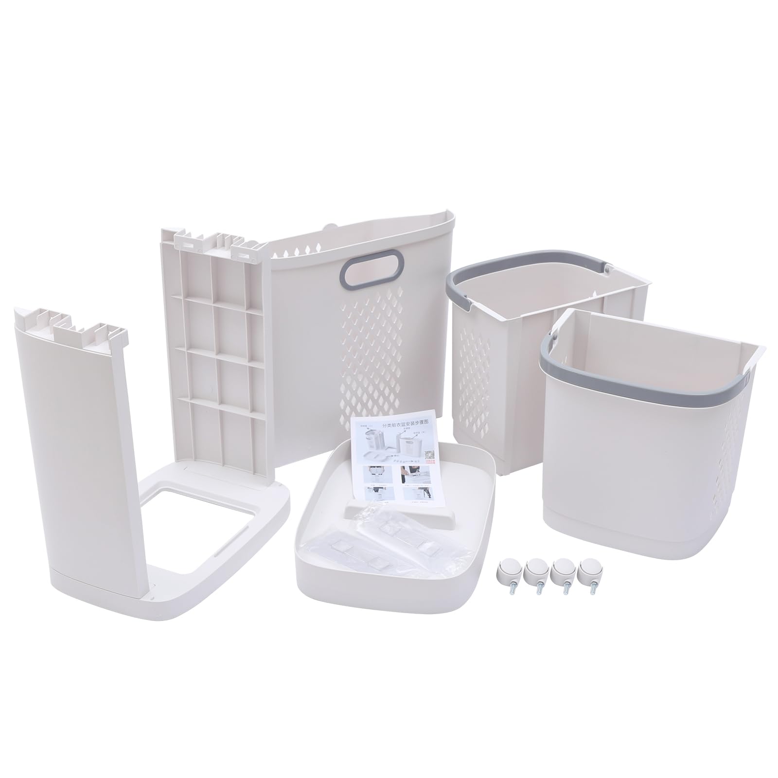 2 Tier Plastic Laundry Basket With Wheels,Movable Household Laundry Basket,Bathroom Clothes Storage Basket Cart,Floor-Standing Hand-Held Laundry Basket for Home,White