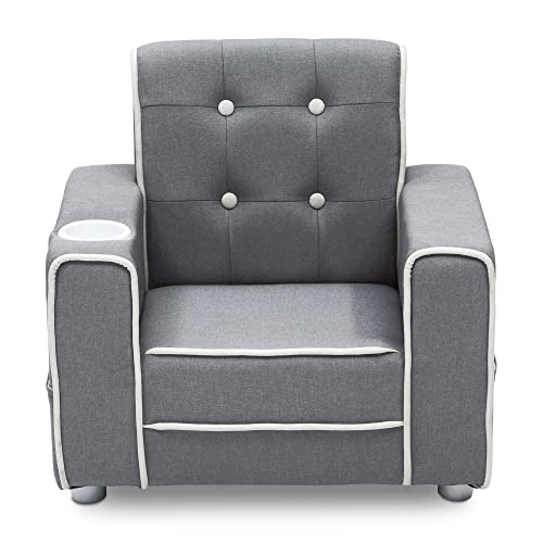 Delta Children Chelsea Kids Upholstered Chair with Cup Holder, Soft Grey