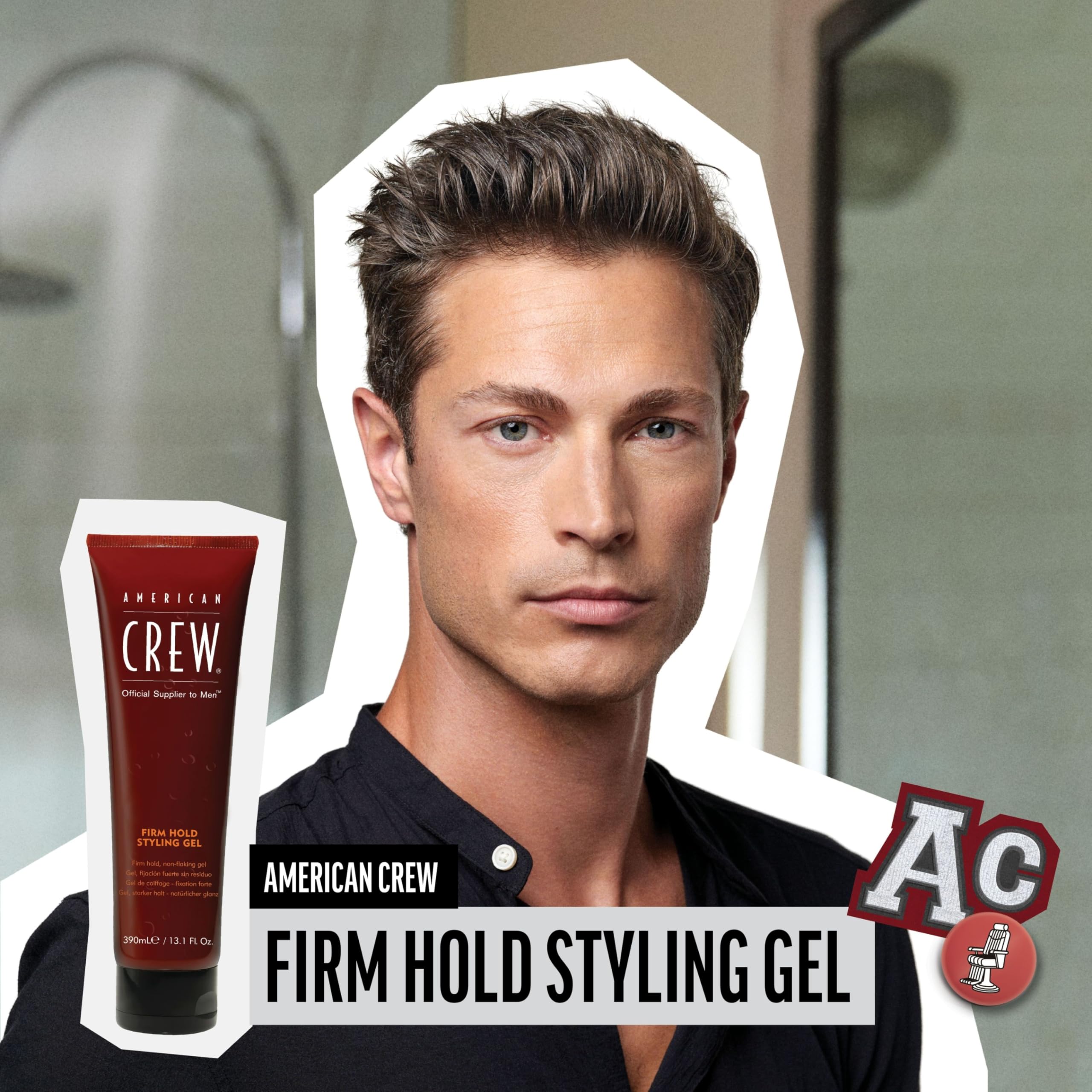 American Crew Men's Hair Gel, Firm Hold, Non-Flaking Styling Gel, 8.4 Fl Oz