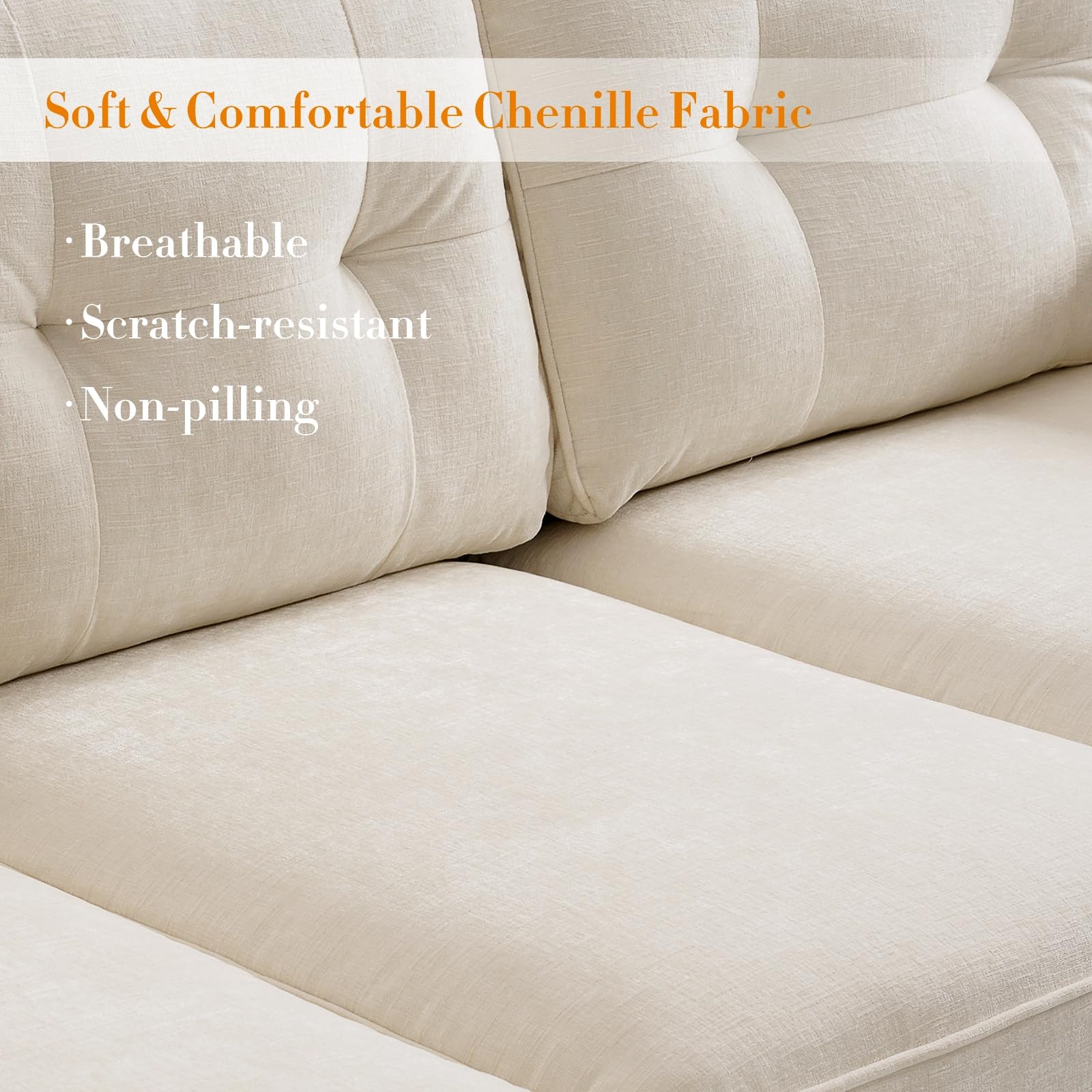 AJABEST 83" Chenille L-Shaped Modular Sofa,Convertible Sectional Upholstered 3 Seater Small Cloud Couch for Living Room with Reversible Chaise Lounge,White