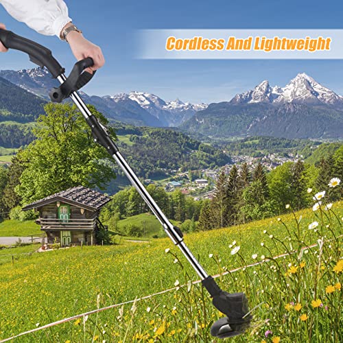 Ailgely Cordless Grass Trimmer Weed Wacker 12V Weed-Wacking Machine Lightweight Adjustable Height Metal Cutting Blade for Garden and Yard Bush Mowing Grass Lawn Pruning