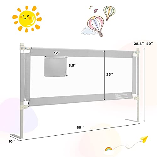 BABY JOY Bed Rail for Toddlers, 69ββ Extra Long, Height Adjustable & Foldable Baby Bed Rail Guard w/Storage Pocket & Double Safety Child Lock for Kids Twin Double Full Size Queen King Mattress (Gray)