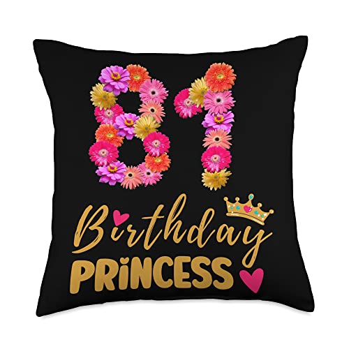 81 Year Old Gifts For Women 81st Birthday Gifts 81 Year Old Princess Flower Its My 81st Birthday Throw Pillow, 18x18, Multicolor