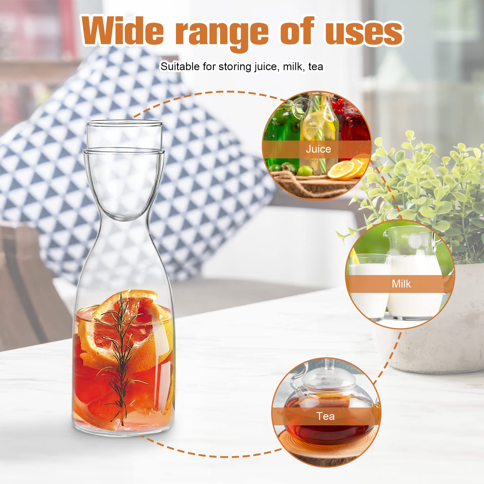 22 OZ Bedside Water Carafe with Cup Glass Pitcher Set, Mouthwash Dispenser for Bathroom Bedroom Nightstand(Clear)