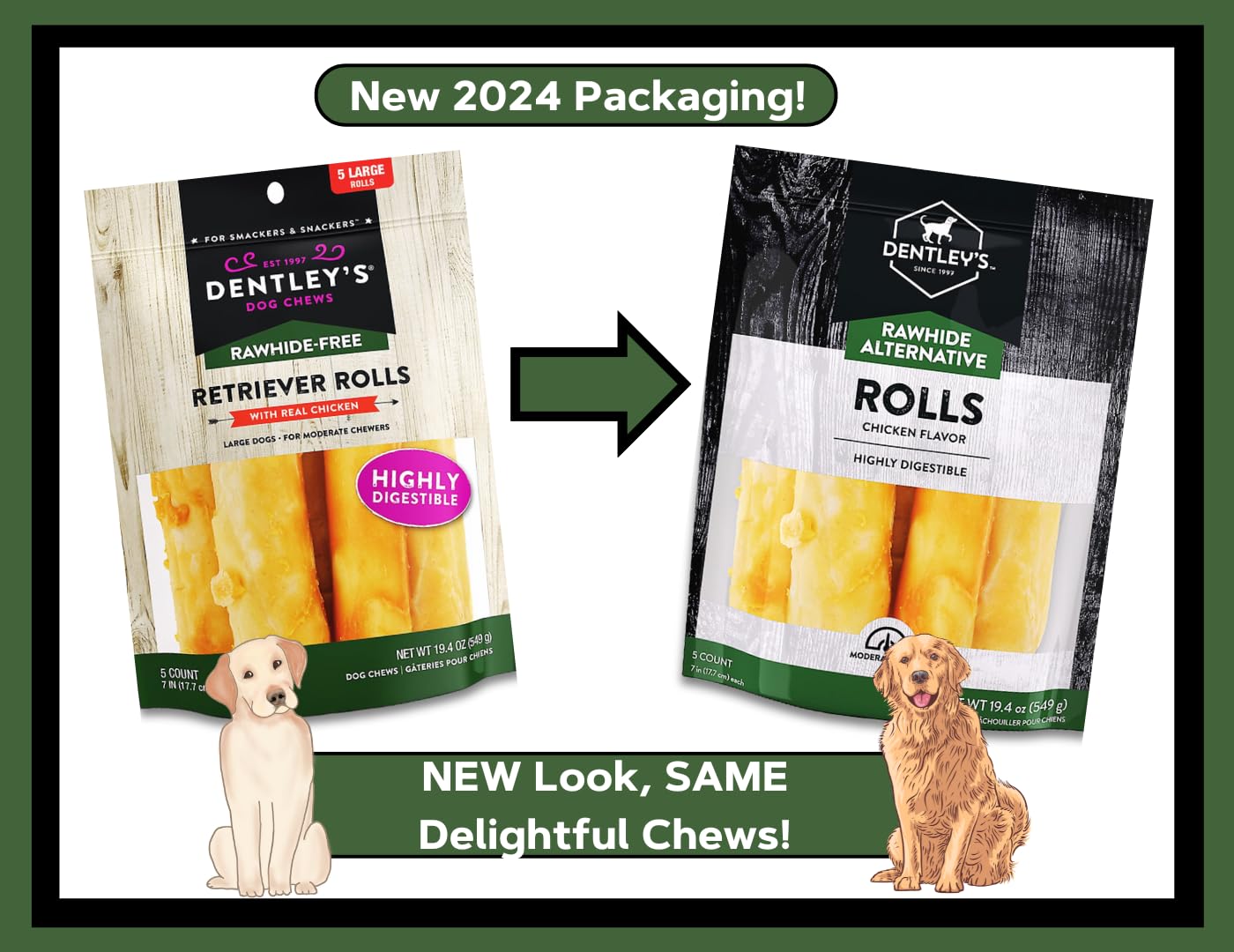 AccessiPets Dog Chews Bundles for Large Dogs, 7 Inch Rawhide Free Alternative Retriever Rolls Bundle with 1 Dog Waste Roll, Long-Lasting Dental Treats (Chicken, 5 Count)