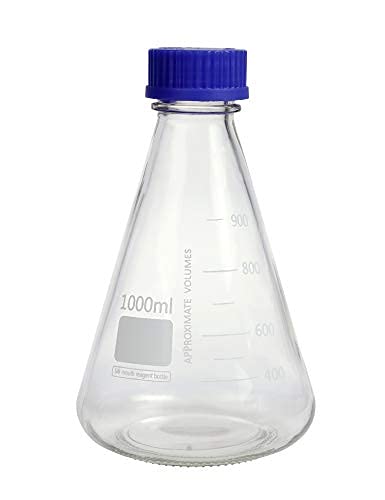3 Pack Moonetto 1000ml Narrow Mouth Graduated Lab Erlenmeyer Glass Flask with Blue Screw Cap