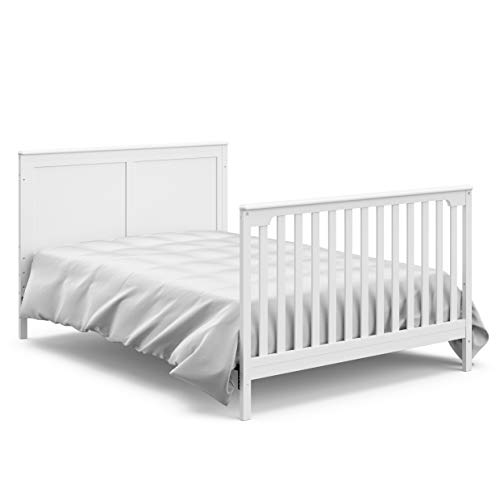 Storkcraft Alpine 5-in-1 Convertible Crib (White) β GREENGUARD Gold Certified, Converts to Toddler Bed and Full-Size Bed, Fits Standard Full-Size Crib Mattress, Adjustable Mattress Support Base