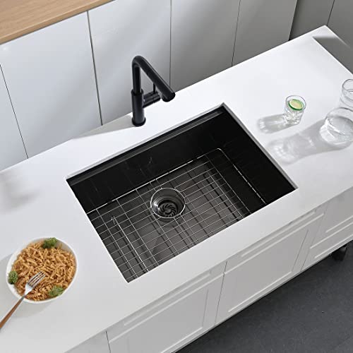 32 Black Undermount Workstation Kitchen Sink - Dorzom 32βx19β Metallic Matte Black Stainless Steel Undermount 18 Gauge 10 Inch Deep Single Bowl Workstation Ledge Kitchen Sink with Accessories