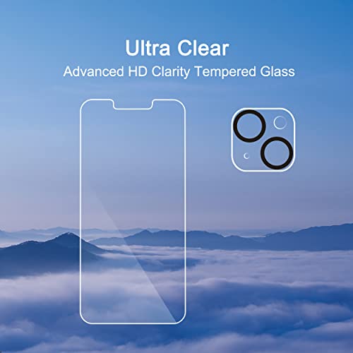 Ailun 3 Pack Screen Protector for iPhone 14[6.1 inch] + 3 Pack Camera Lens Protector,Case Friendly Tempered Glass Film,[9H Hardness] - HD