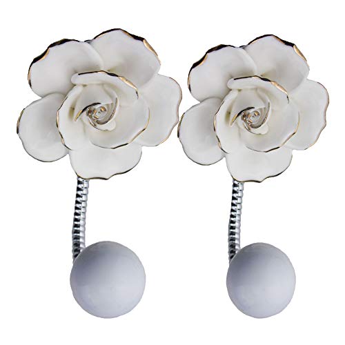 Kani Wall Hooks, Handmade Rose Flower Ceramic Wall Hook Holder Heavy Duty Utility Storage Hook for Hanging Coat Hat Towel Robe, Creative Coat Hook for Kitchen Bathroom Office 2 Pack