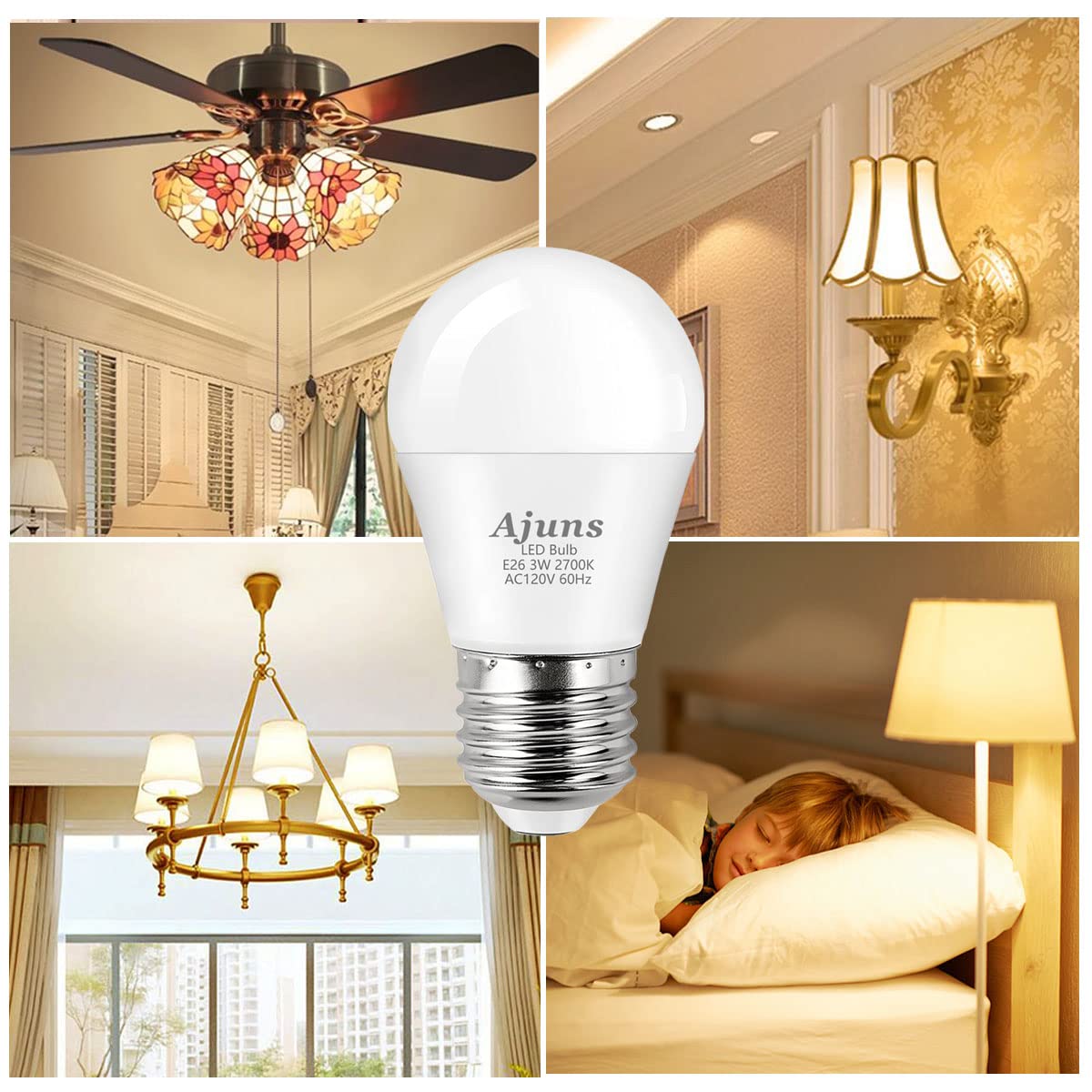 Ajuns LED Bulb 3W Equivalent 25 Watt Light Bulbs,120V Ceiling Fan Light Bulbs Table Lamp Bulb Warm White 2700K LED Energy Saving Bulb E26 Base, Suitable for Home 4 Pack