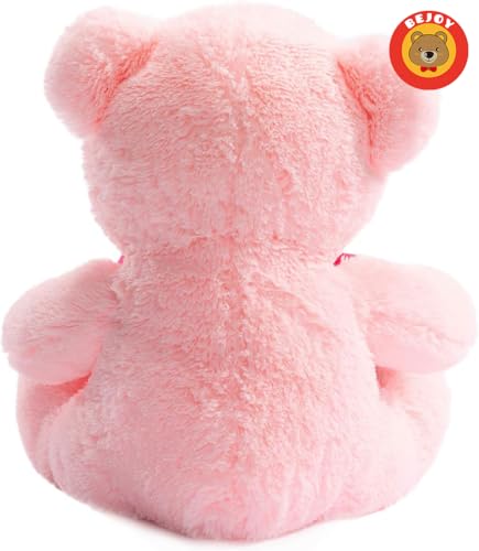 BEJOY Teddy Bear Stuffed Animals Plush Bear Holding Rose Soft Plush Toy Valentine's Day, 16 Inch, Pink
