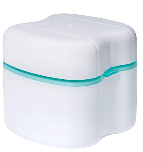 Denture Brush Retainer Case, Denture Case,Denture Cups Bath,Dentures Container with Basket Denture Holder for Travel,Mouth Guard Night Gum Retainer Container (Green)