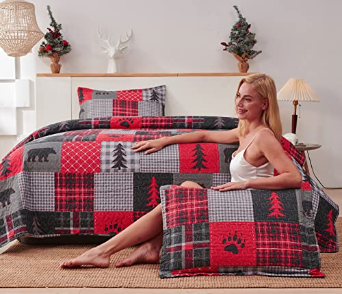 Bedspread Coverlet King Size Rustic Quilt Set Bedding King Plaid Quilt Bedding Lightweight Bedspread Lodge Cabin Bear Bedding Country Patchwork Quilt Bedspread Coverlet Rustic Reversible Quilts