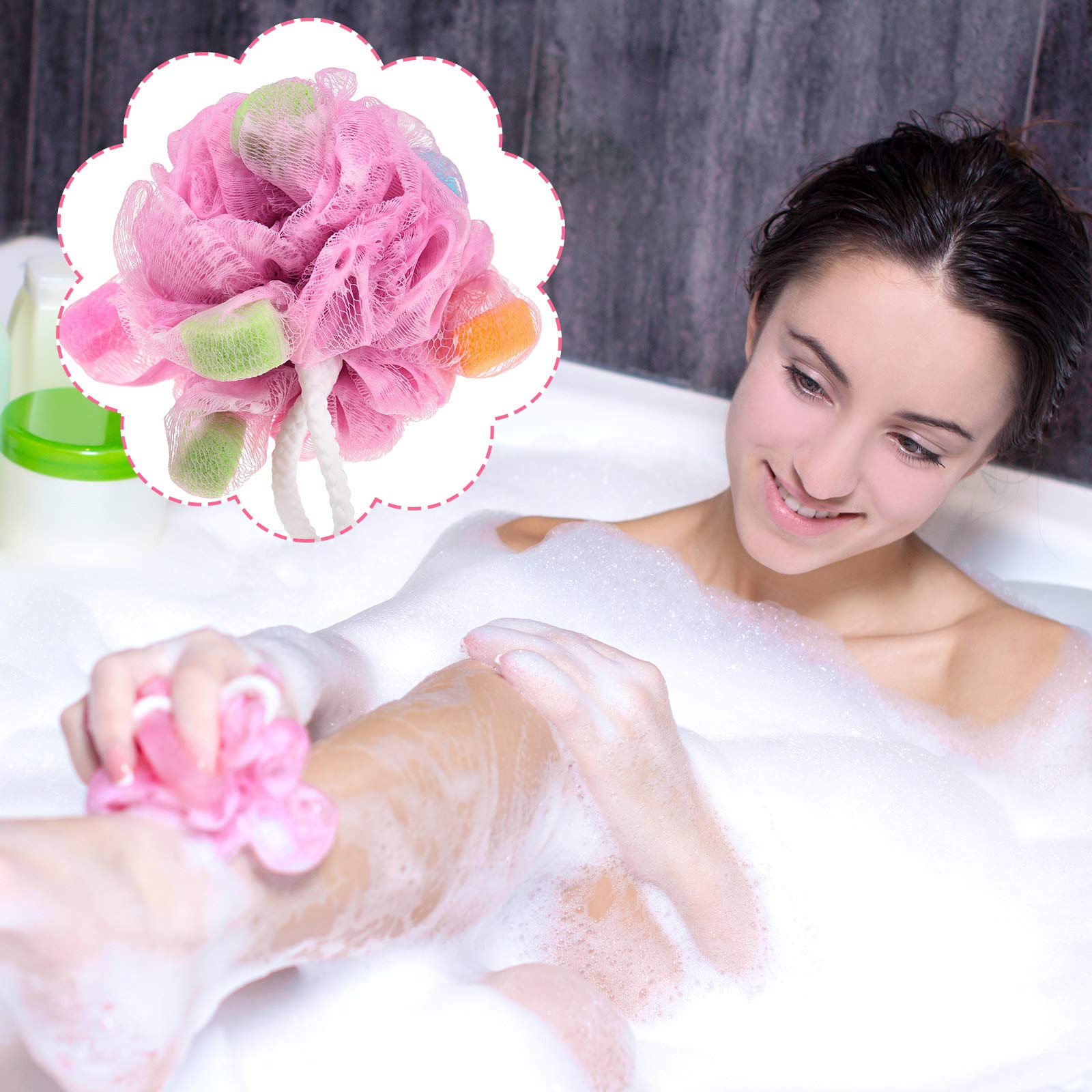 Geiserailie 4 Pieces Kids Loofah Ice Cream Cone Bath Sponge Kids Bath Shower Sponge Body Scrubber Exfoliating Loofah for Spa Shower