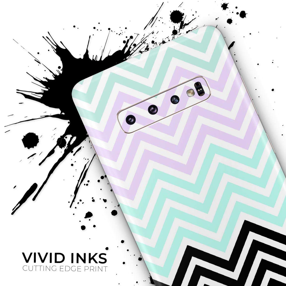 DesignSkinz Light Teal & Purple Sharp Black Chevron Protective Vinyl Decal Wrap Skin Cover Compatible with The Samsung Galaxy S20 (Screen Trim & Back Glass Skin)