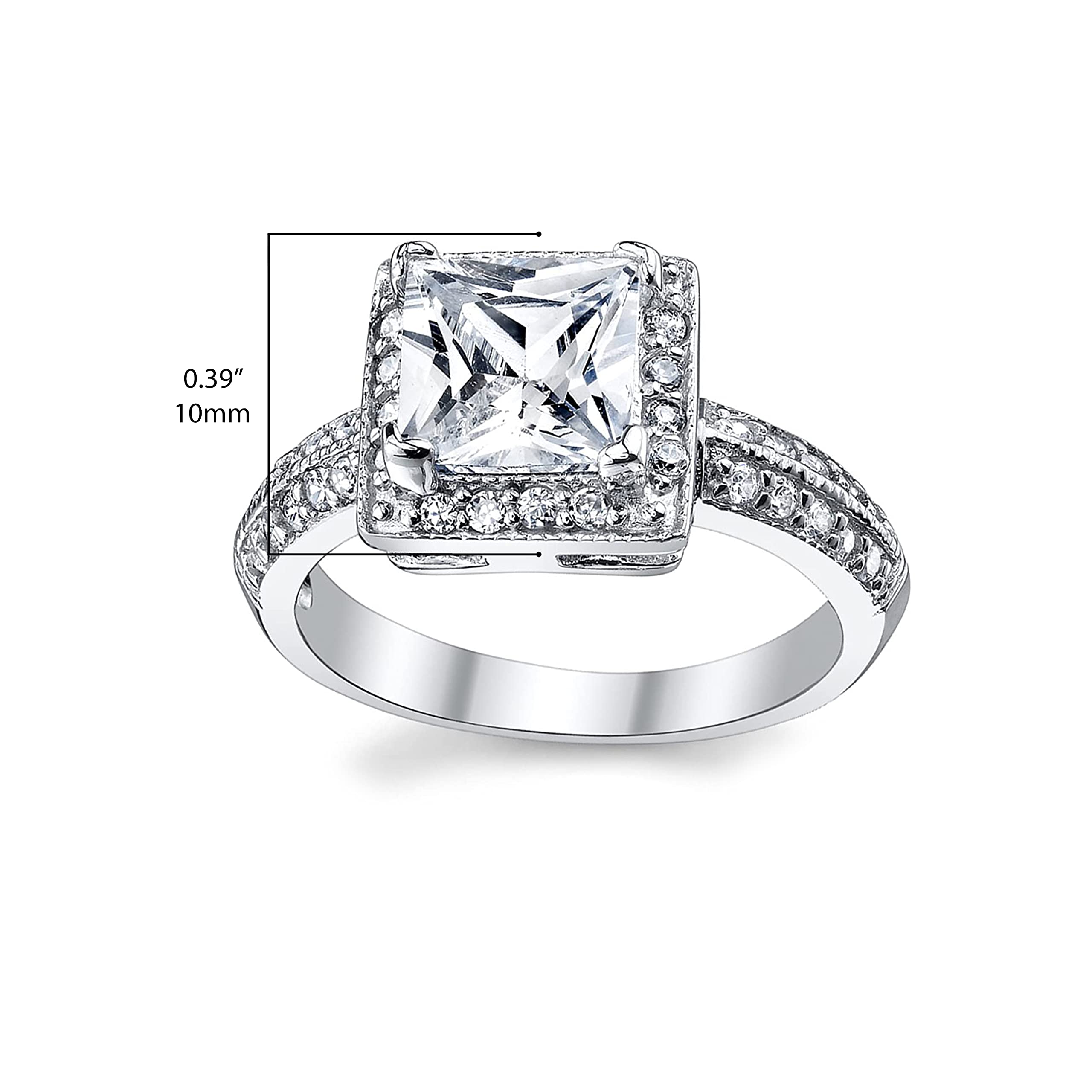 2 Carat Princess Cut Cubic Zirconia Sterling Silver 925 Wedding Engagement Ring Size 8