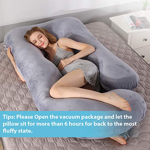BATTOP Pregnancy Pillows Full Body Maternity Pillow for Sleeping with Cooling Washable Cover,Support for Back, Hips, Legs, Belly for Pregnant Women (Velvet-Grey)