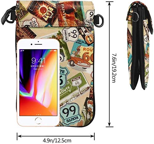 American Map California Route 66 Vintage Women Soft PU Leather Cellphone Purse Wallet Handbag Small Crossbody Shoulder Bag