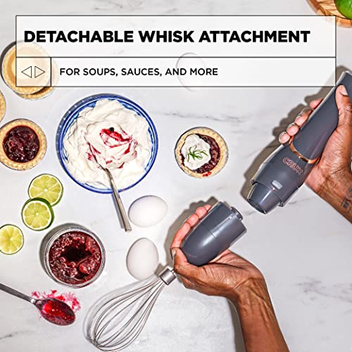 CRUX Cordless Hand Immersion Blender, Durable 7.5β Blending Arm, Quickly Blend, Mix Smoothies, Easily Whip, Puree Sauces/Soups, Conveniently Rechargeable, Easy to Clean with Dishwasher Safe Removeable Parts, Stainless Steel/Black