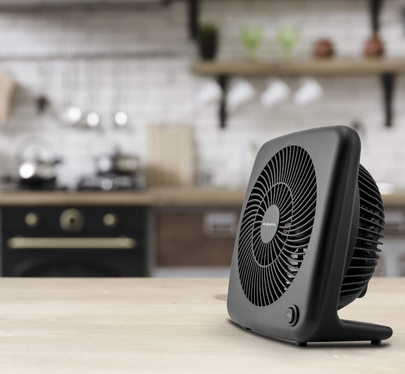 Air Monster 7 Inch 2 Speed Compact Desktop Table Top Personal Box Fan, Space Saver, High Performance, Turbo Force, Fully Assembled, Matte Black