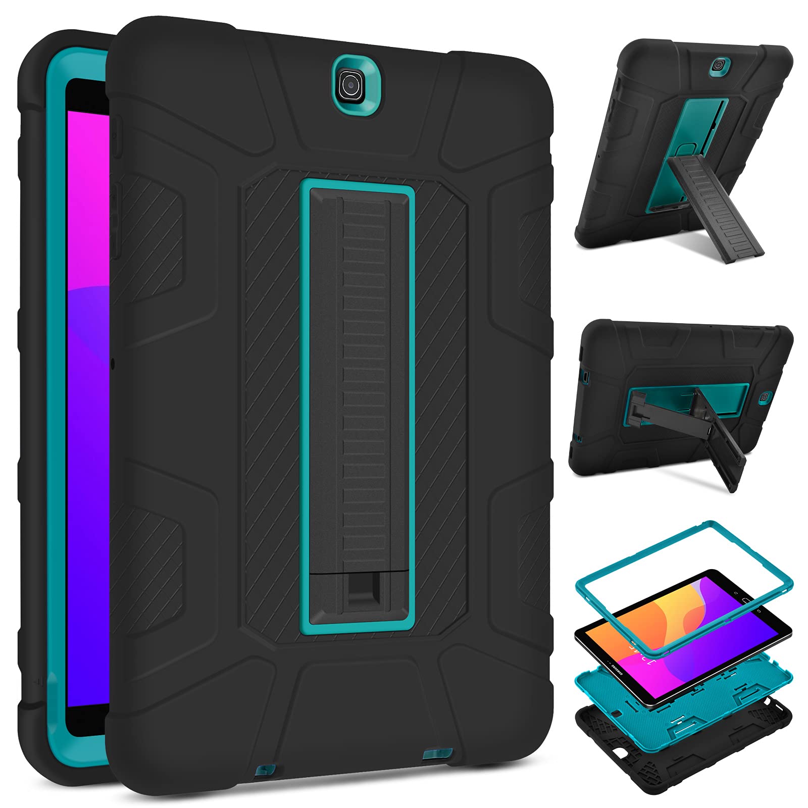DETUOSI Shockproof Case for Samsung Galaxy Tab S2 9.7" 2015 (SM-T810/ T813/ T817T/ T817V),3-Layers Hybrid Heavy Duty Multi-Angle Kickstand Protective Cover for Samsung Galaxy Tab S2 9.7" Case for Kids