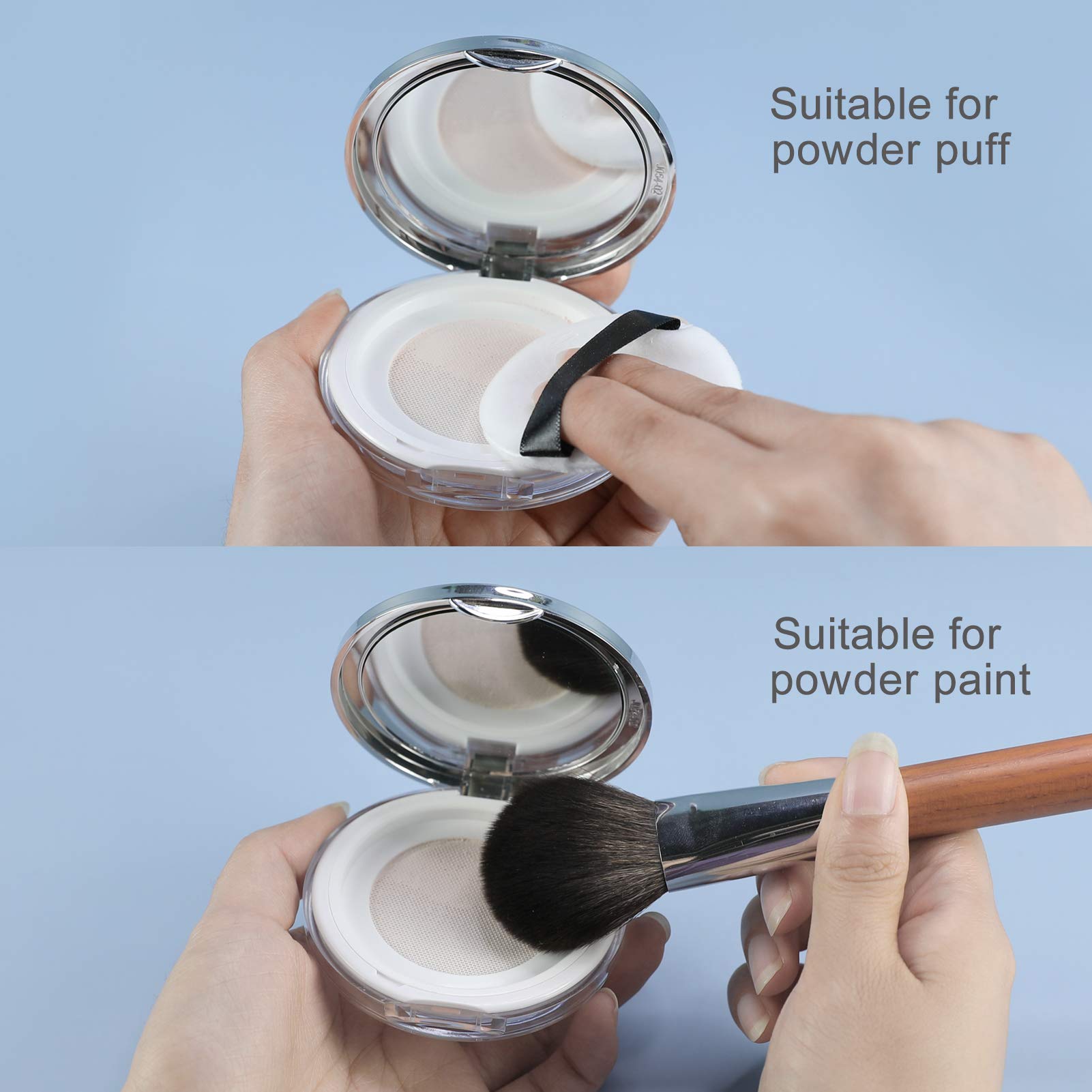 longway Loose Powder Compact Container Empty Portable Plastic DIY Makeup Powder Case, 5g Slim Powder Box with Powder Puff,Mirror and Elasticated Net Sifter (2pcs,pink+sliver)