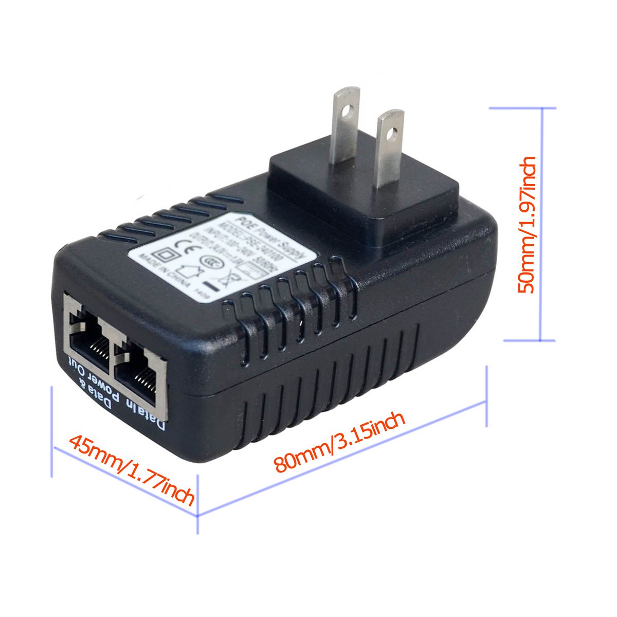 ANVISION 2-Pack 48V 0.5A PoE Power Adapter Supply Injector Ethernet with Wall Plug, IEEE 802.3af Compliant, 10/100Mbps, for IP Voip Phones Cameras AP and More