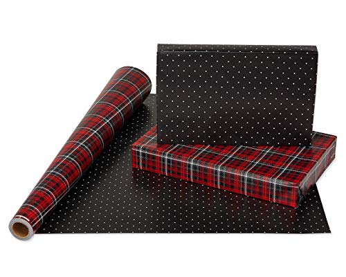 American Greetings Reversible Wrapping Paper Jumbo, Red and Black Plaid (1 Roll, 175 sq. ft)