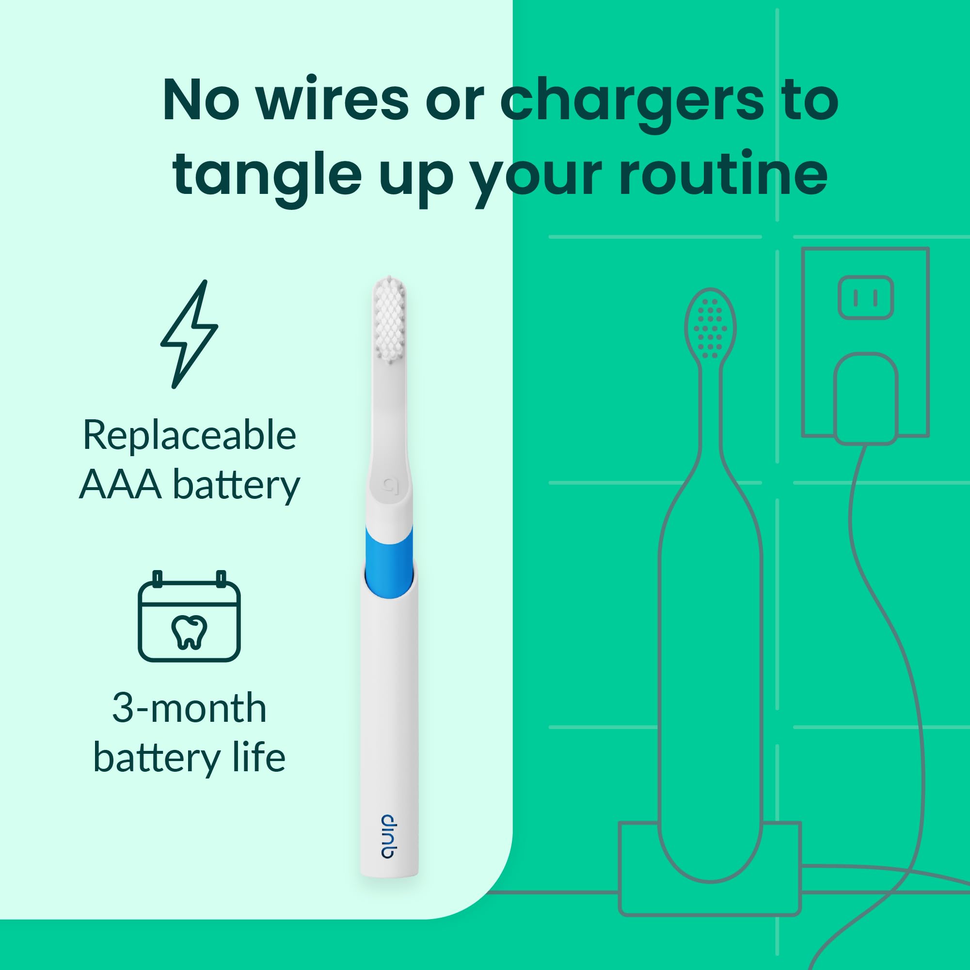 Quip Sonic Toothbrush for Adults - Timed Electric Toothbrush with Cover - Replaceable Brush Head, Soft Bristles, Plastic Handle, 3 Month Battery Life - Travel Toothbrush - Blue