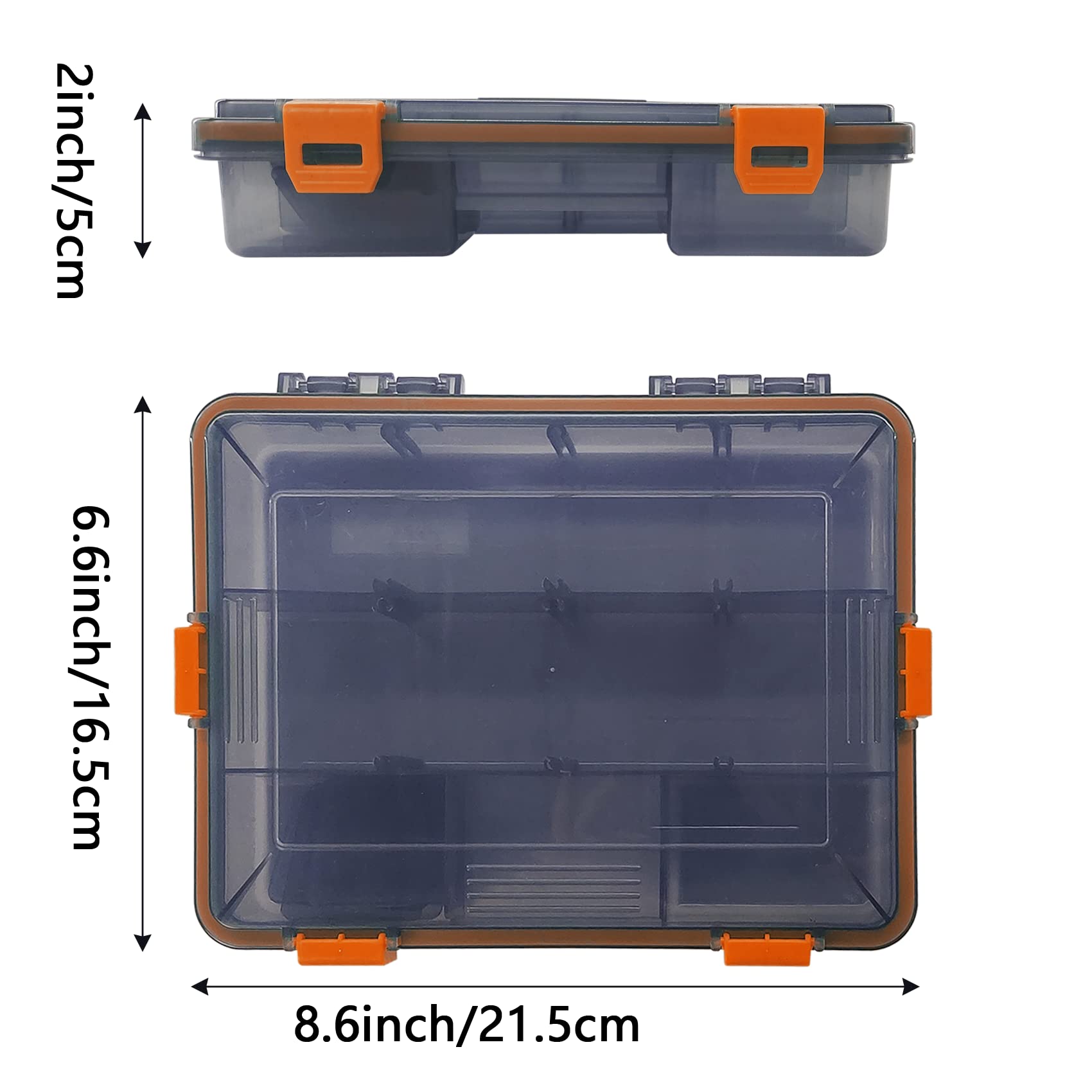 2PC Aventik Waterproof Fishing Tackle Boxes Hooks Storage Trags Organizer Box Transparent Adjustable Dividers Hold Terminal Fishing(3500M-Green&Red)