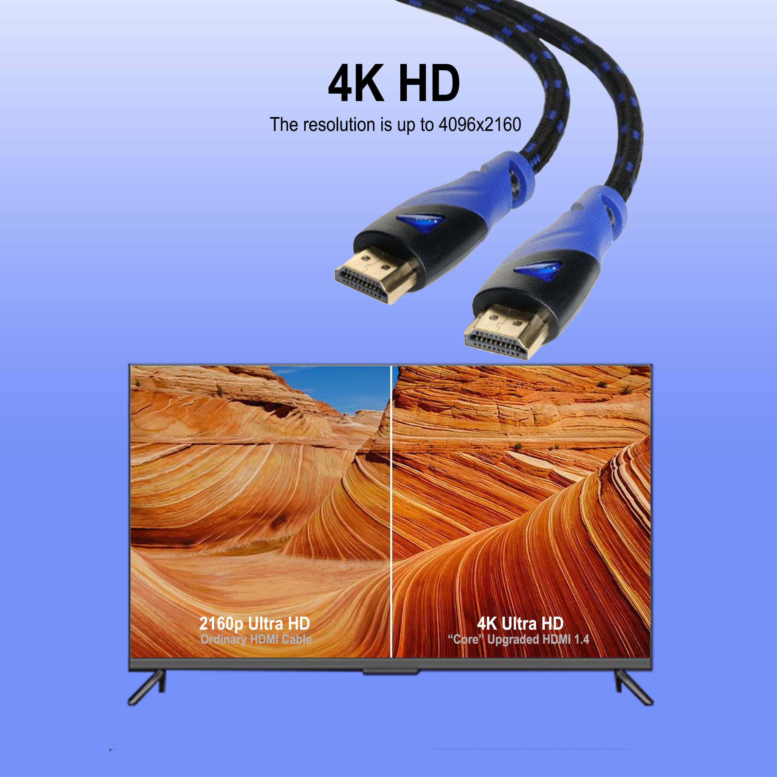 AURUM CABLES Ultra 4K HDMI Cable 4 ft Braided High-Speed HDMI Cord Supports TV, Gaming, Ethernet, HDR, ARC, UHD, 3D, HDTV, 10.2 Gbps, Compatible with PC, Laptop, PS4, Xbox, Roku, Blue-ray, 5 Pack