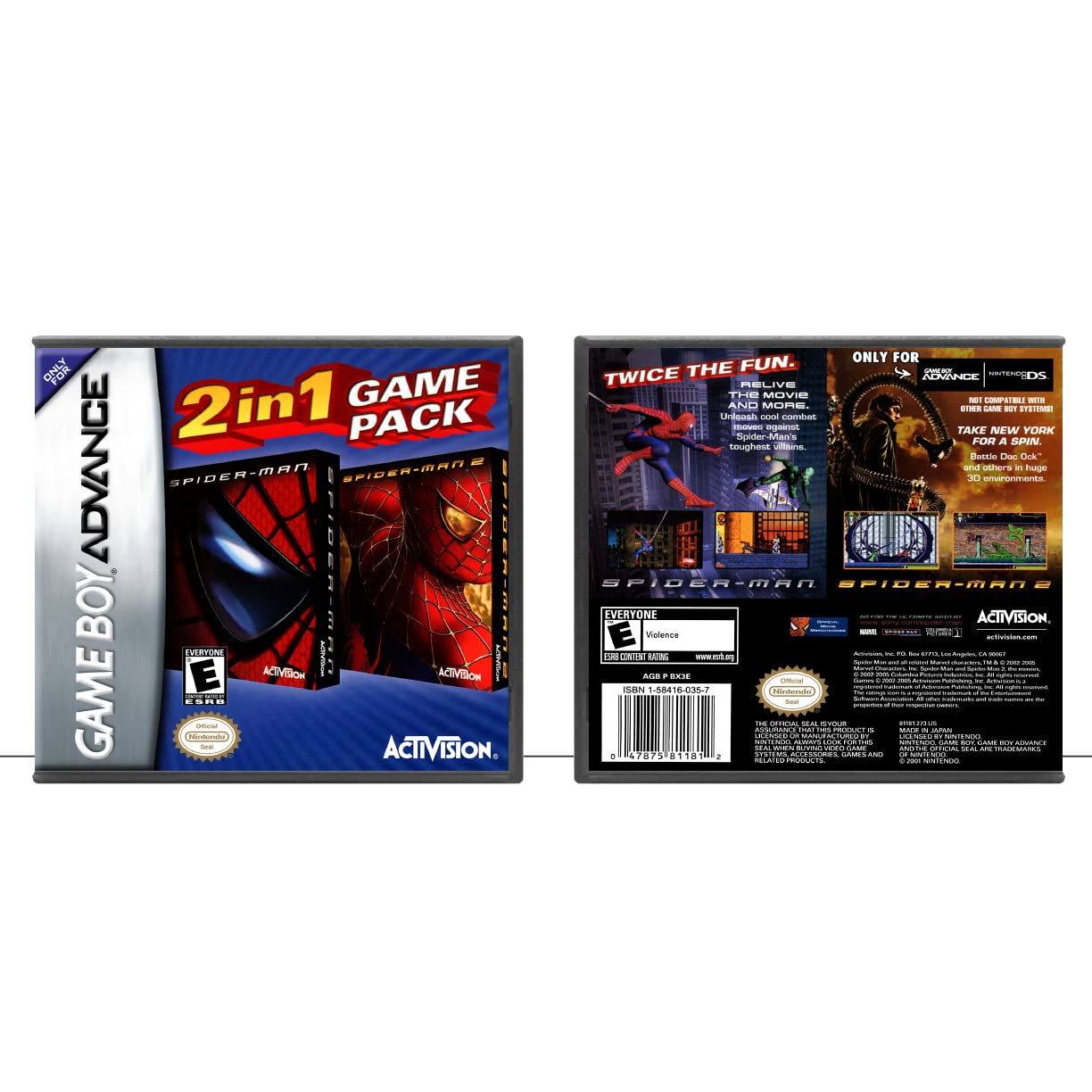 2-In-1 Game Pack: Spider-Man/Spider-Man 2 | (GBA) Game Boy Advance - Game Case Only - No Game