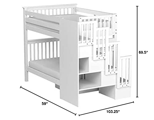 Bedz King Stairway Bunk Beds Full over Full with 4 Drawers in the Steps and 2 Under Bed Drawers, White