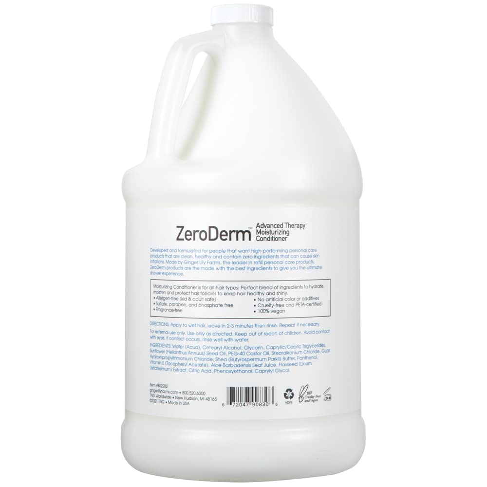 Ginger Lily Farms Botanicals ZeroDerm Advanced Therapy Moisturizing Conditioner for All Hair Types, 100% Vegan, Cruelty and Fragrance Free, 1 Gallon Refill, White, Unscented, 128 Fl Oz