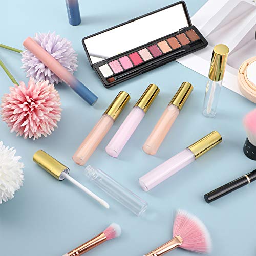 Patelai 40 Pieces Empty Lip Gloss Tubes Containers Clear Lip Balm Bottle with Rubber Stopper and 2 Pieces Funnels for Women DIY Makeup Lip Samples(10 ml,Gold, Rose Gold, Black, Silver)