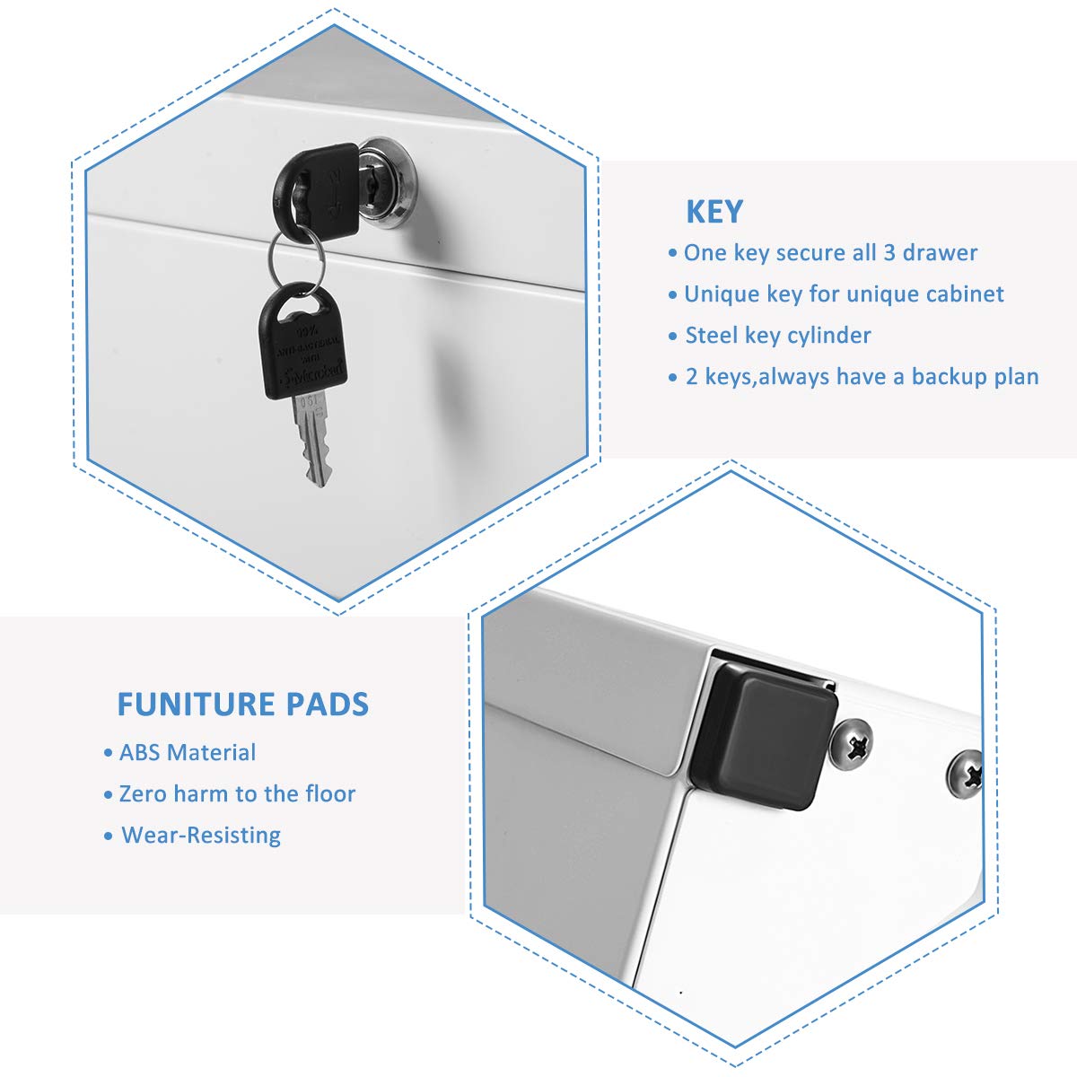 2 Drawers Lateral File Cabinet with Lock, Locking Metal Lateral Filing Cabinet for Home and Office
